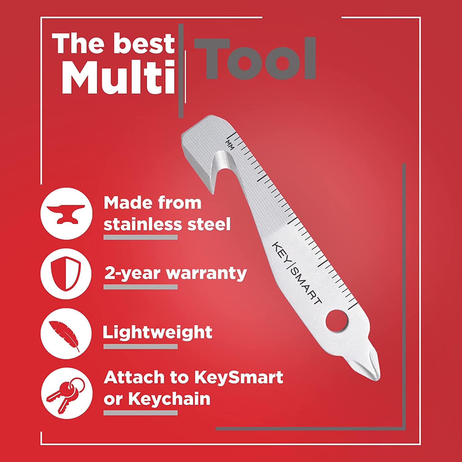 KeySmart MultiTool 5-in-1 Keychain Tool Stainless Steel